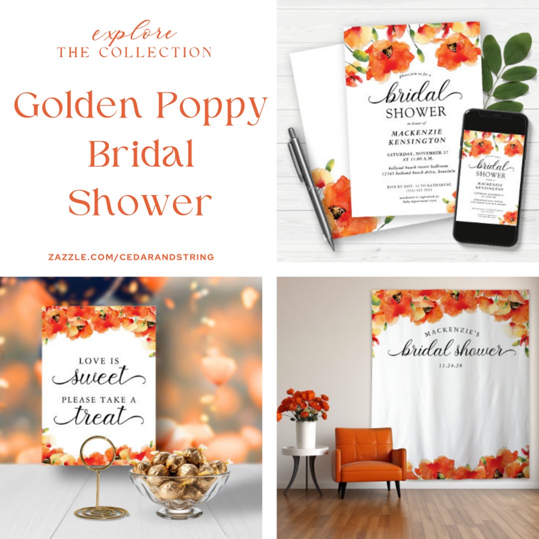 Elegant Golden Poppy Bridal Shower Welcome Foam Board | Zazzle