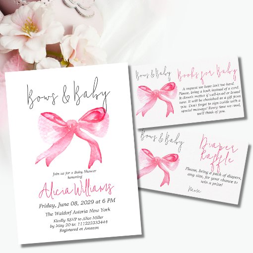 Elegant It's a Girl Ribbon Pink Bow Baby Shower Invitation | Zazzle