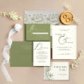 Elegant Moss Green Line Art Floral Wedding Envelope Liner | Zazzle