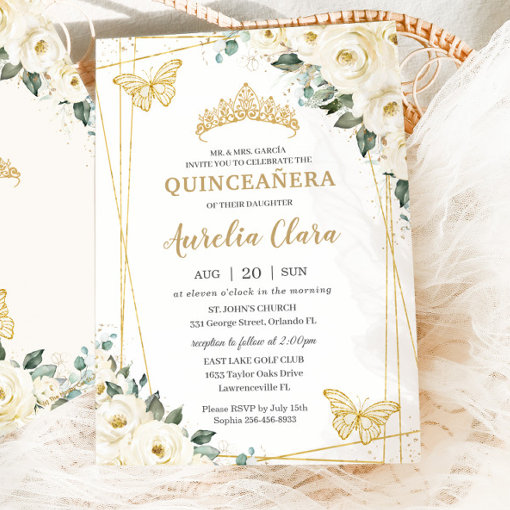 Ivory White Floral Quinceanera Return Address Label | Zazzle