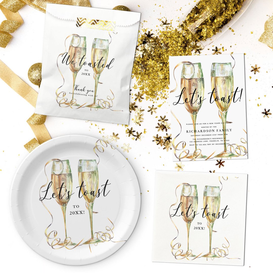 Budget Elegant Let’s Toast New Year Party Flyer | Zazzle