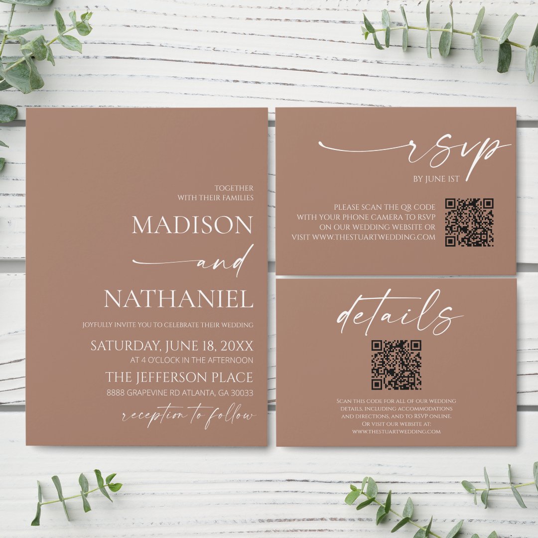 Modern Minimalist Elegant Mocha Mousse Wedding Wine Label | Zazzle