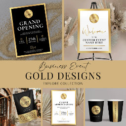 Elegant Black Gold Logo New Business Opening Event Invitation | Zazzle