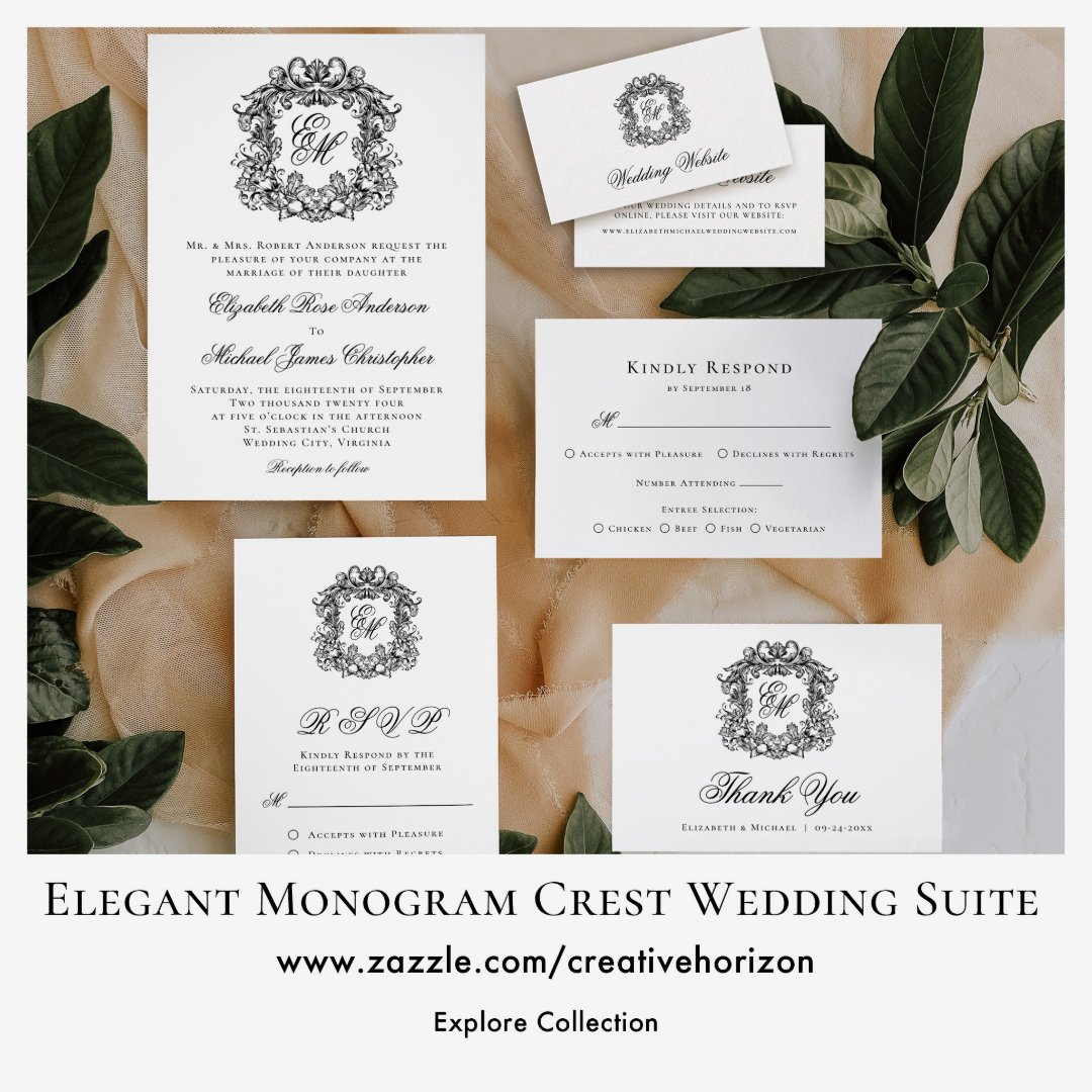 Elegant Vintage Crest Monogram Wedding Place Card | Zazzle