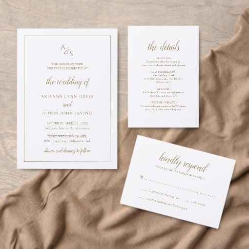 Simple Gold Formal Elegant Wedding RSVP Card | Zazzle