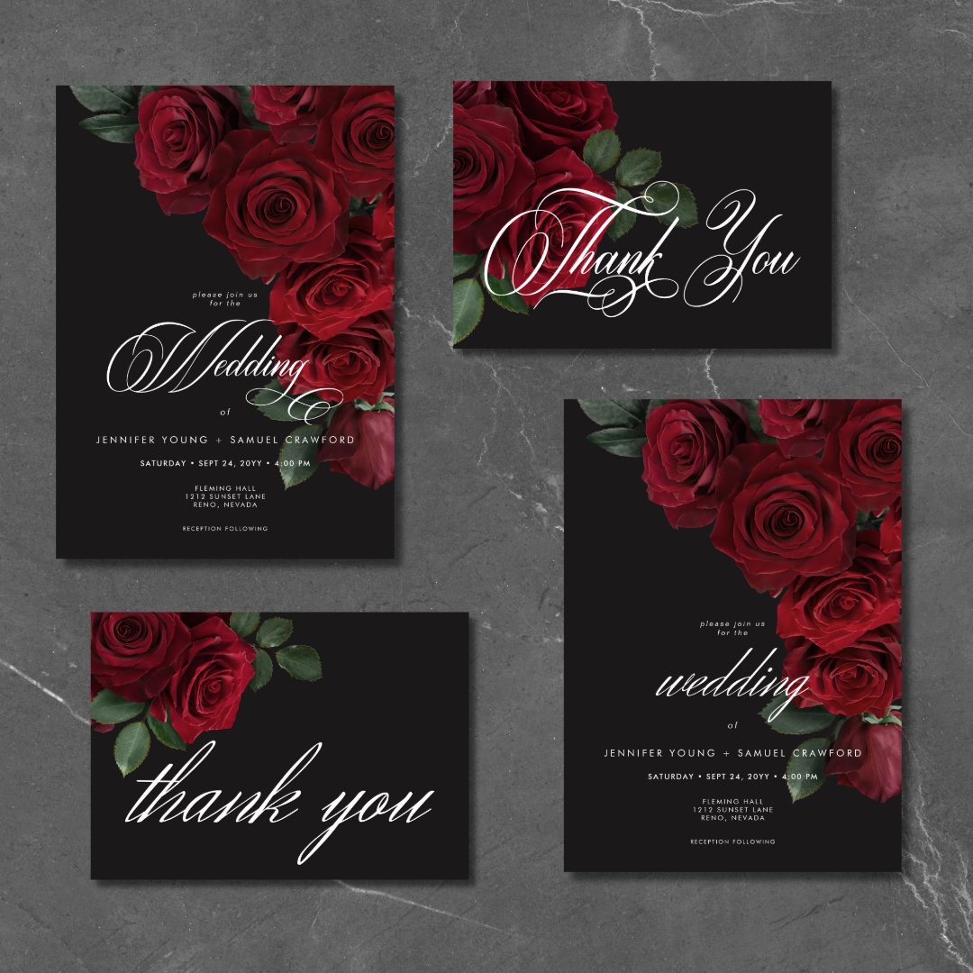 Elegant Moody Blood Red Roses Floral Wedding Invitation | Zazzle