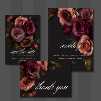 Elegant Moody Muted Rust & Burgundy Floral Wedding Save The Date | Zazzle