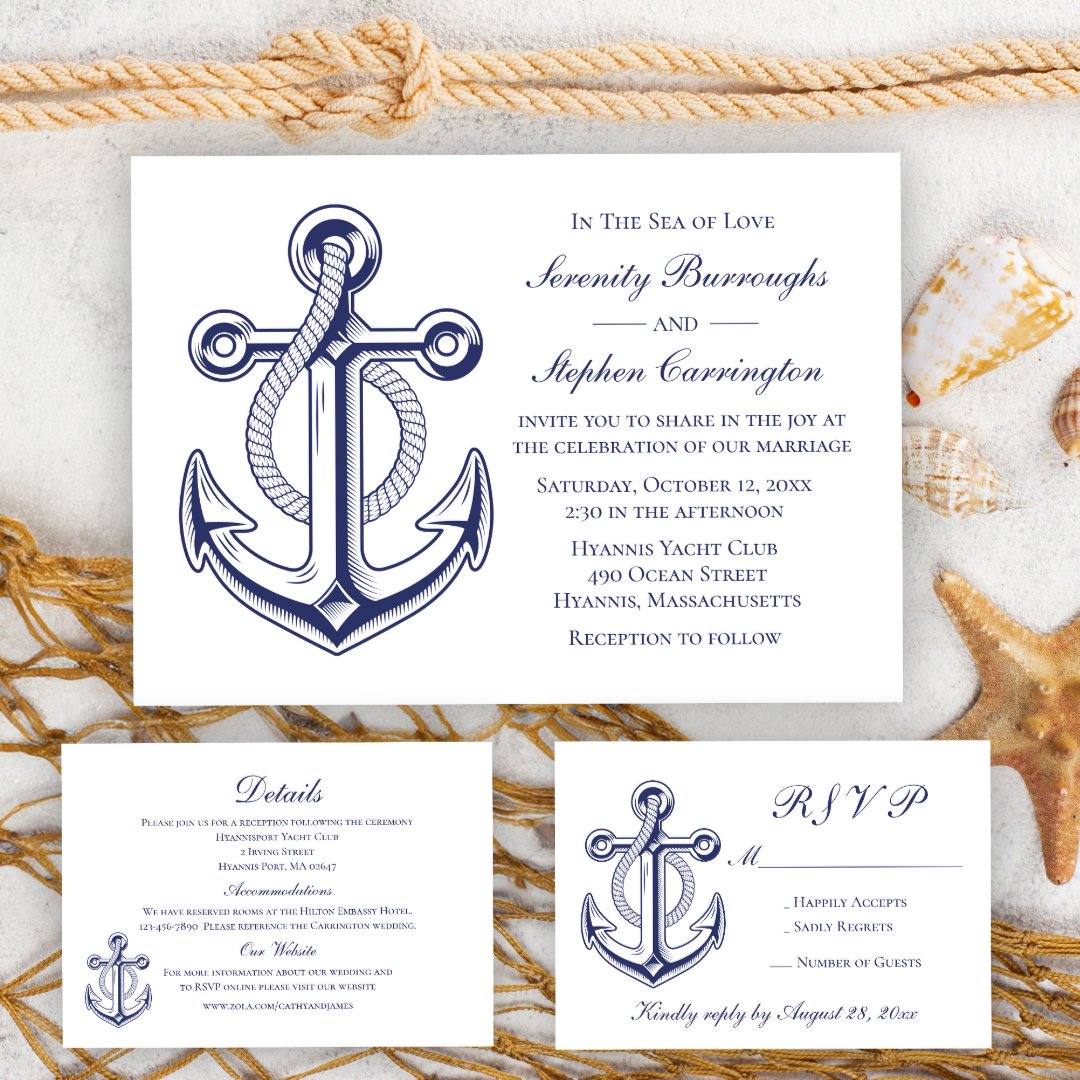 Nautical Sailor Navy Blue Anchor Blank Note Card | Zazzle