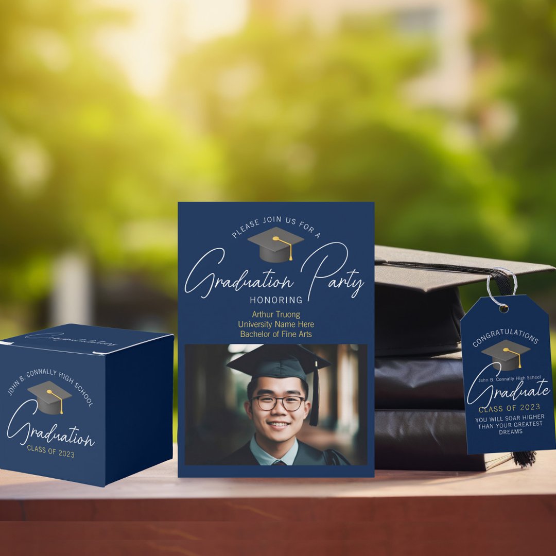 Modern Navy Blue Graduate Customized Graduation Wrapping Paper | Zazzle