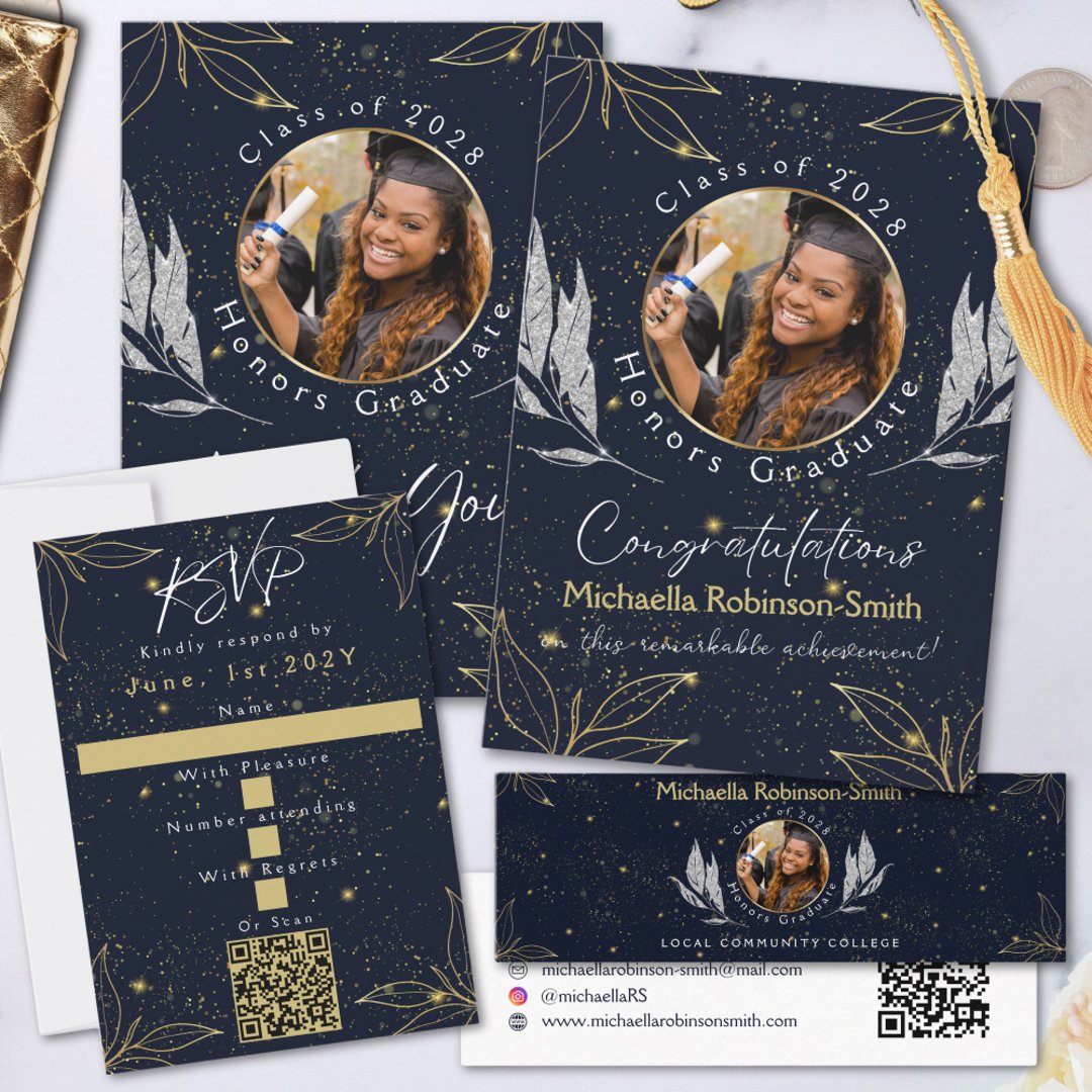 Elegant Navy Gold Congratulations Graduation Cap Topper | Zazzle