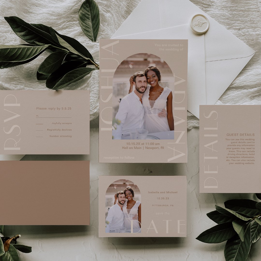Elegant Neutral Two Photo Wedding Invitation | Zazzle