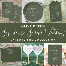 All In One Simple Elegant Script Olive Wedding Invitation | Zazzle