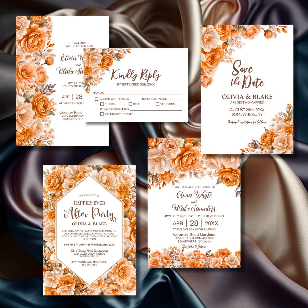 Rustic Orange Floral Wedding Invitation | Zazzle