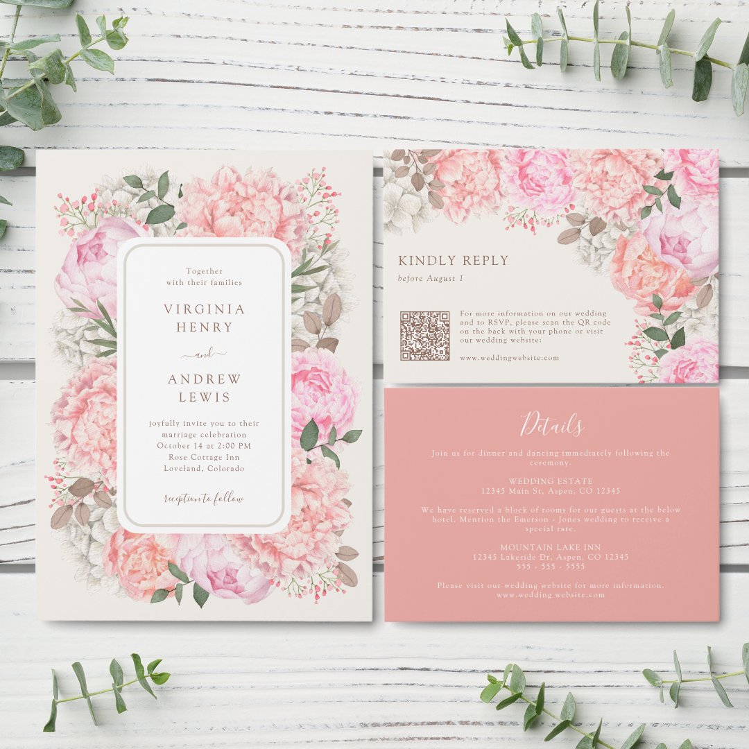 Elegant Peony Wedding Invitation | Zazzle