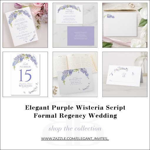 Elegant Purple Wisteria Classic Script Details Enclosure Card | Zazzle
