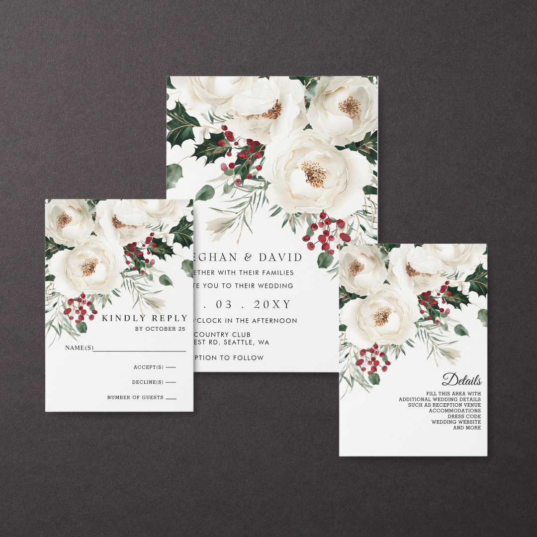 Elegant Red White Winter Christmas Wedding Invitation | Zazzle