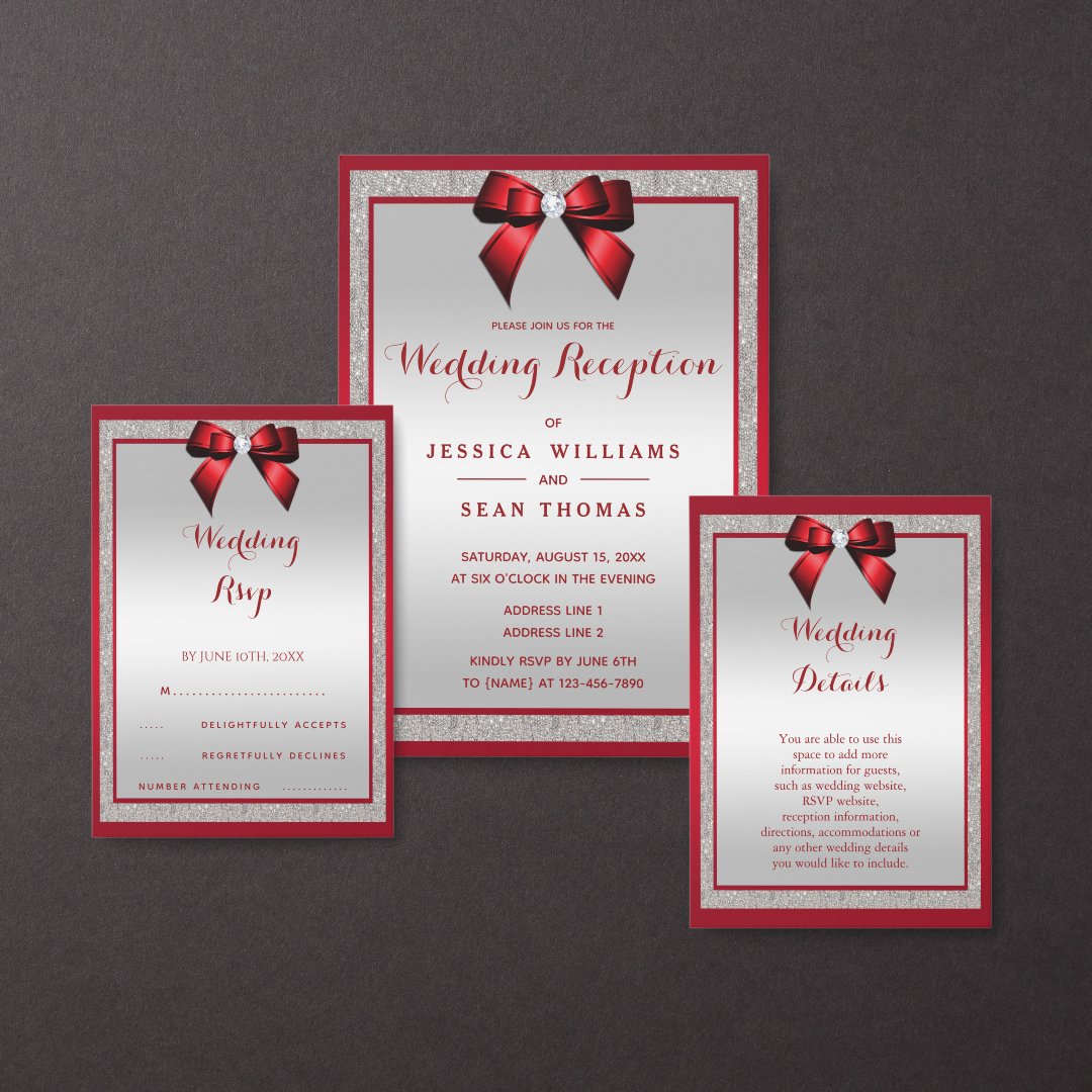 Elegant Ruby Red & Silver Glitter Wedding Program | Zazzle