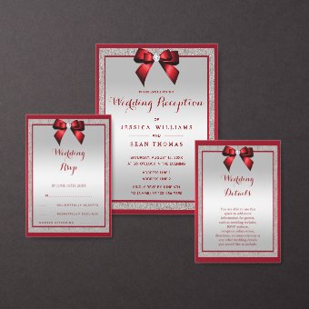 Elegant Ruby Red & Silver Glitter Wedding Poster | Zazzle