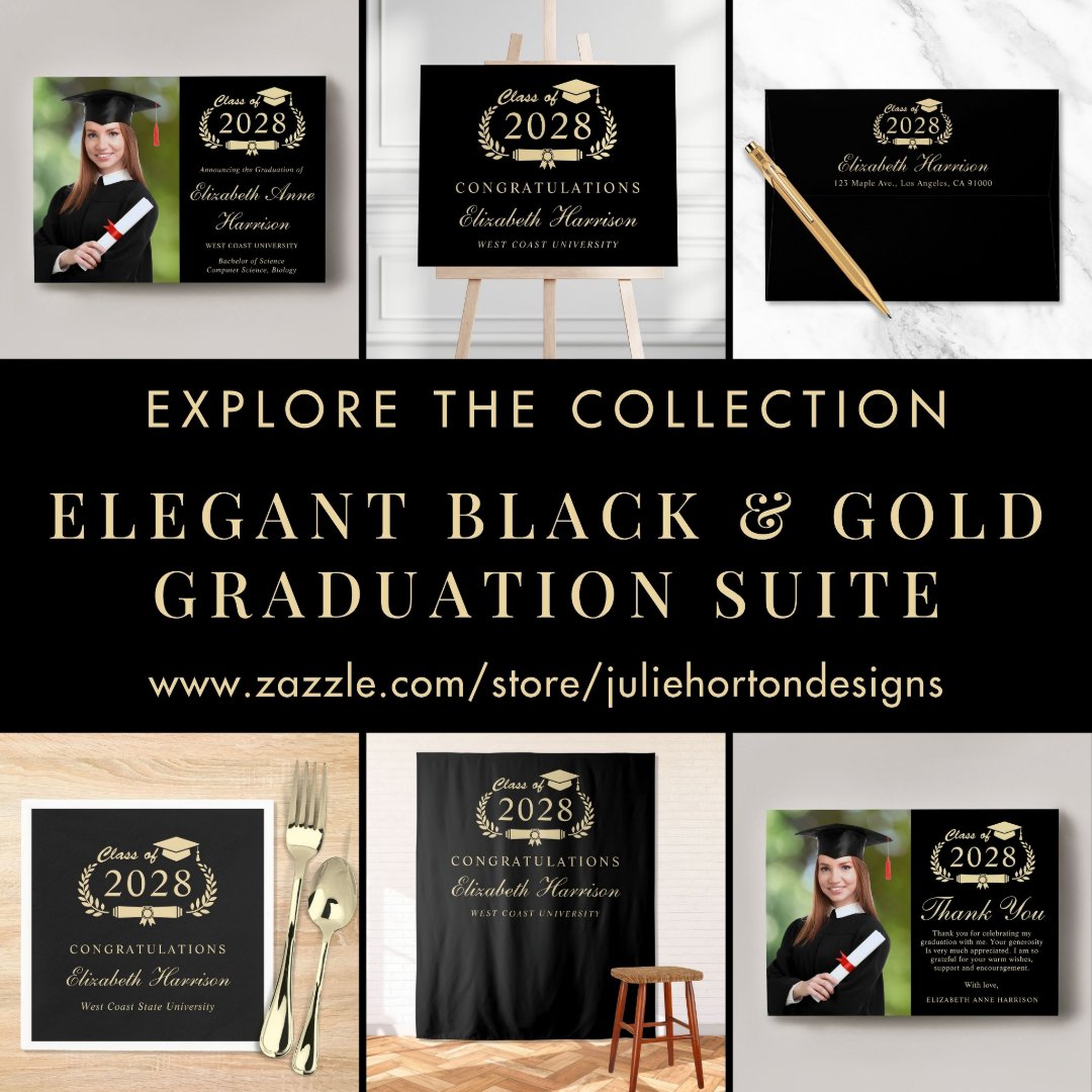 Elegant Photo Black Gold College Graduation Announcement | Zazzle