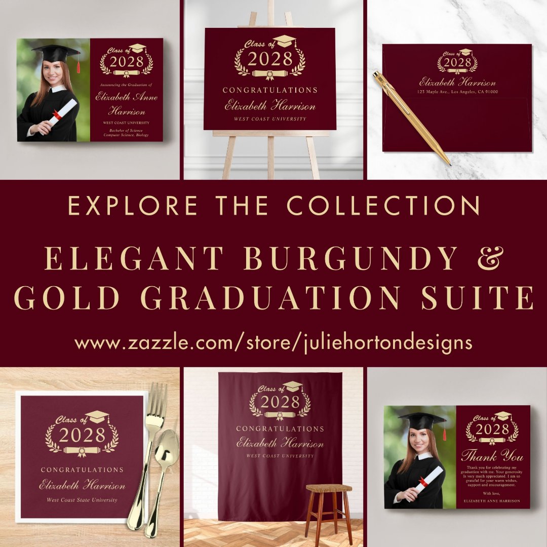 Elegant Photo College Burgundy Graduation Party Invitation | Zazzle