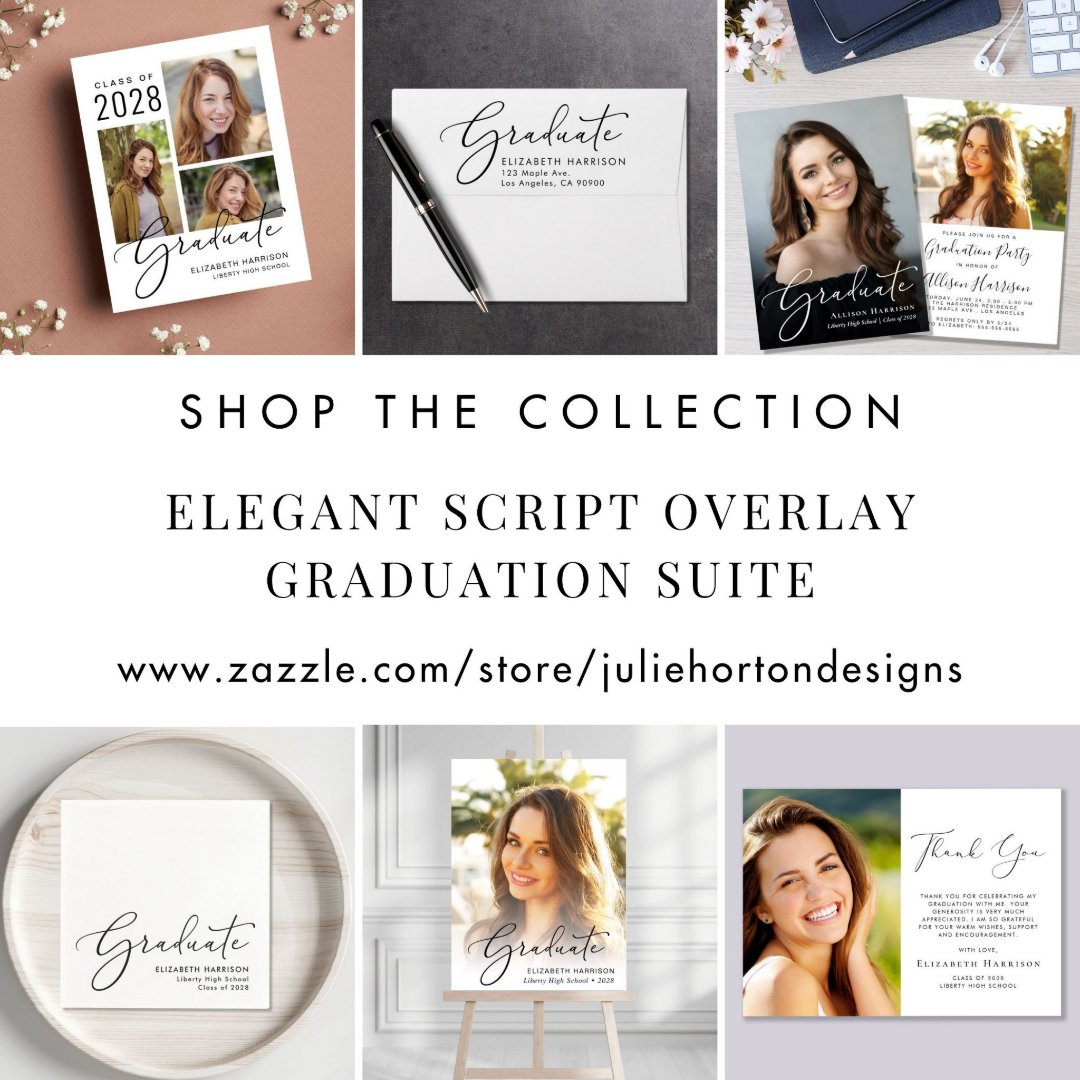 Elegant Script Photo Graduation Thank You Card | Zazzle