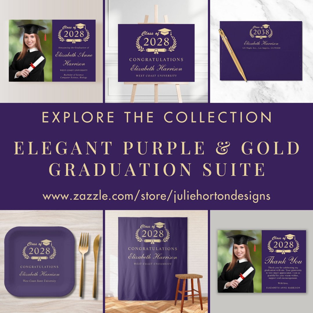 Elegant Photo Purple College Graduation Party Foil Invitation | Zazzle