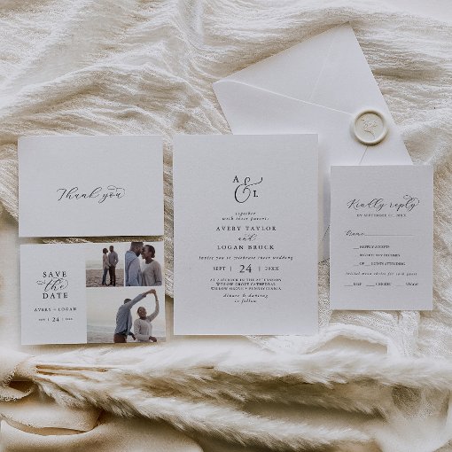 Elegant Script Monogram Wedding Invitation | Zazzle
