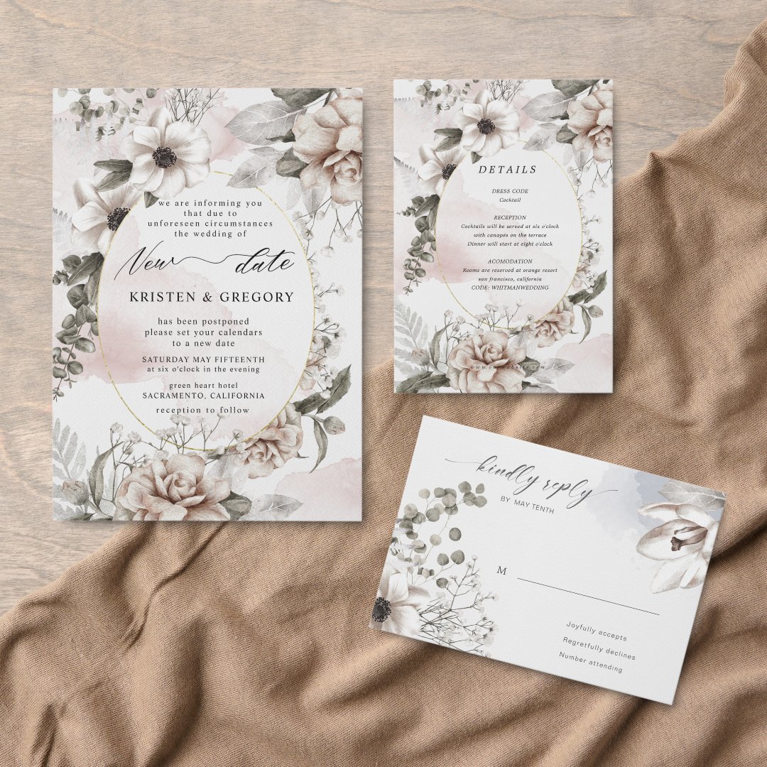 elegant silver blush floral photo save the date invitation | Zazzle