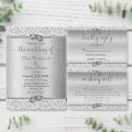 Silver Metallic Glitter Monogram Wedding Invitation | Zazzle
