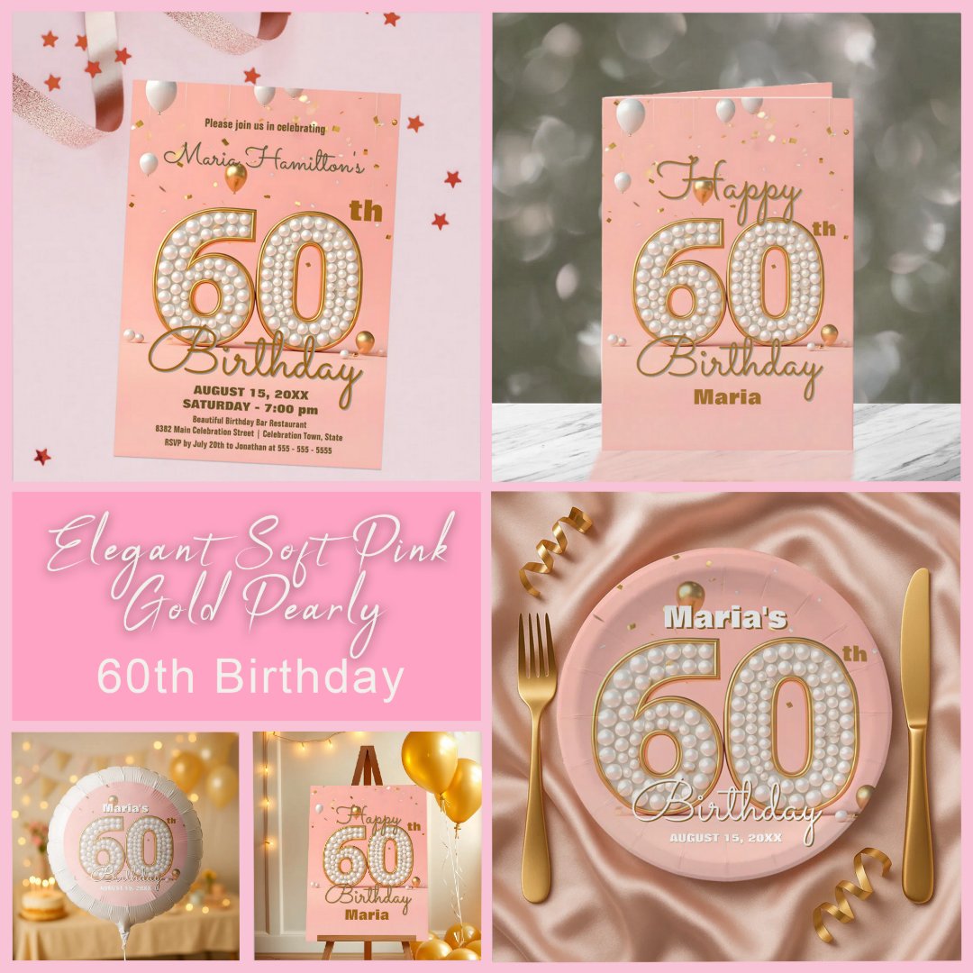 Shiny Gold and Soft Pink 60th Birthday Celebration Invitation | Zazzle