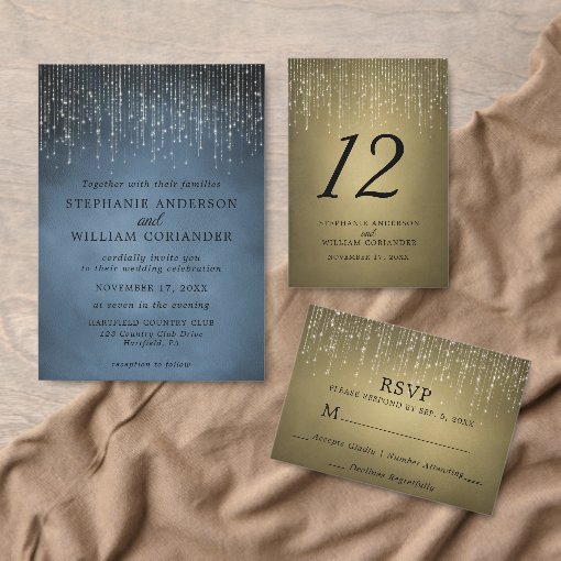 Elegant Sparkling String Lights Navy Blue Wedding Invitation | Zazzle