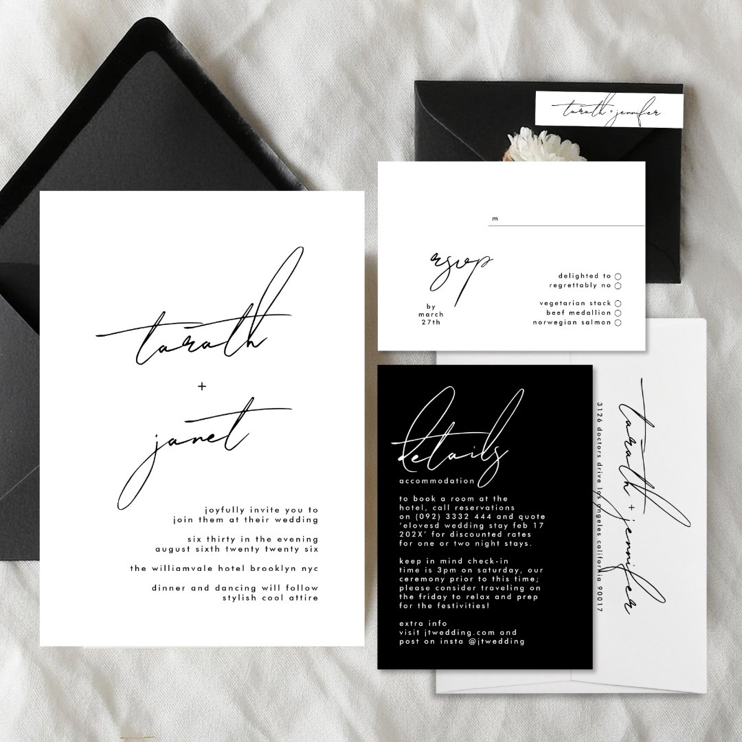 Elegant NAMES | Stylish Black & White Wedding Acrylic Invitations | Zazzle