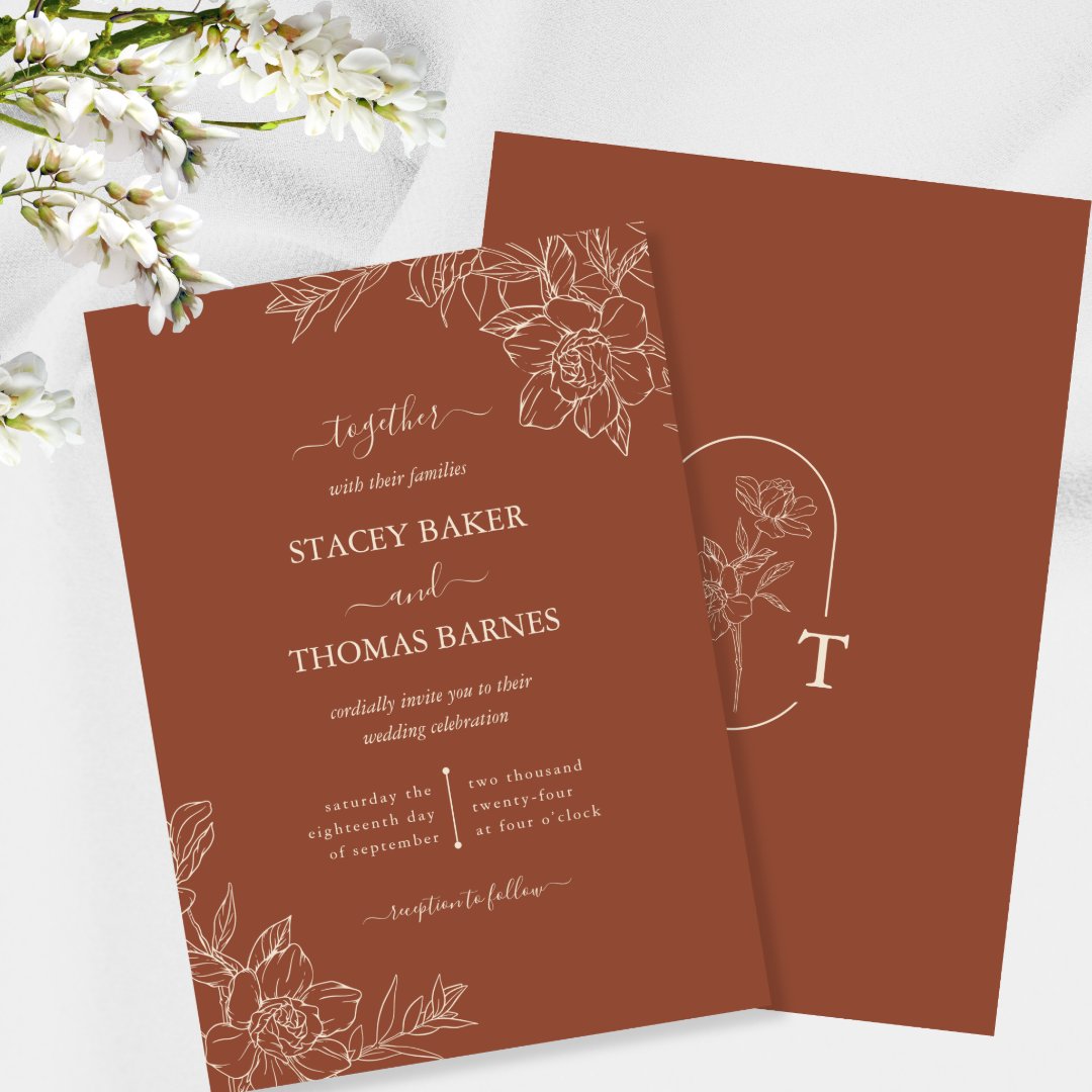 Elegant Terracotta Whimsical Wedding Invitation | Zazzle