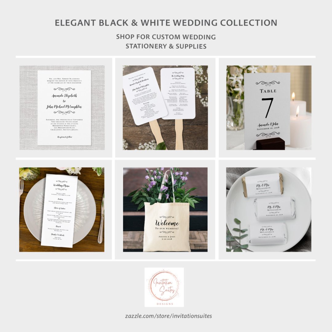 Elegant Wedding Calligraphy Black & White Dinner Menu | Zazzle