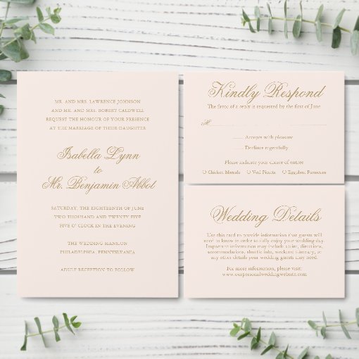 Formal Elegant Traditional Gold Blush Pink Wedding Foil Invitation | Zazzle