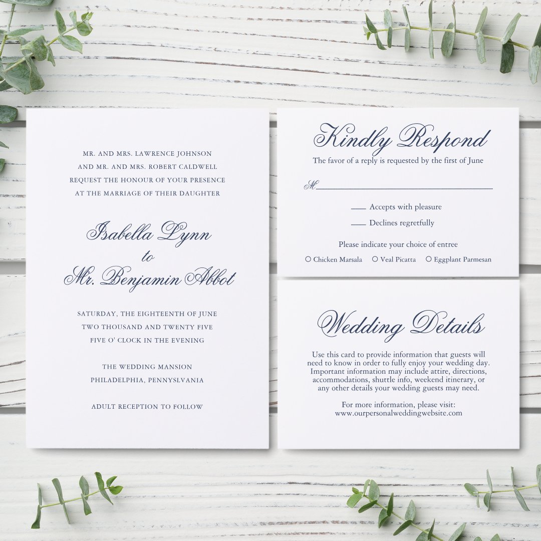 Elegant Formal Navy Blue Wedding Mini RSVP Card | Zazzle