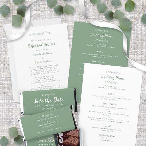 Wedding Couple Names & Date Calligraphy Sage Green Brownie | Zazzle