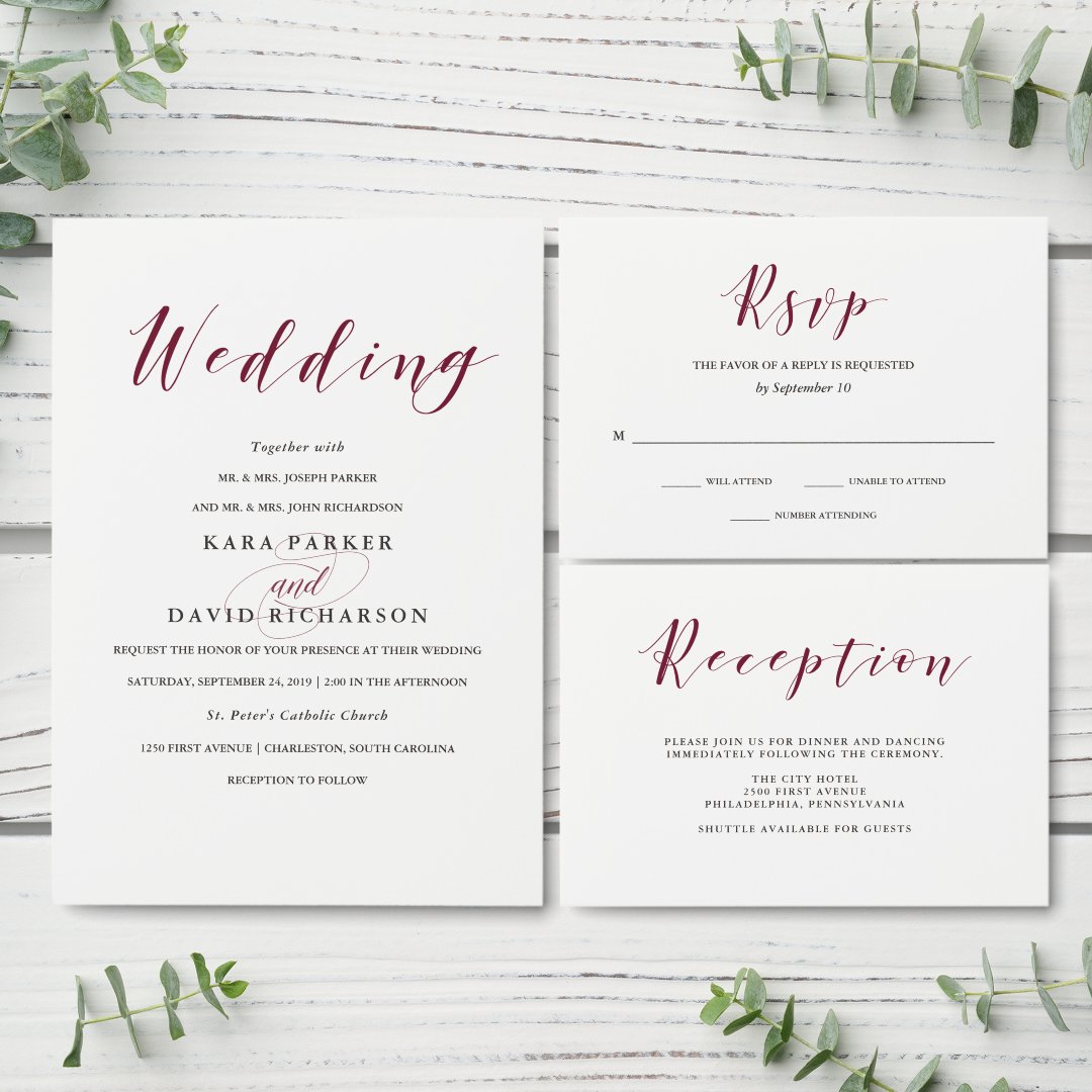 Elegant Typography | Marsala Wedding Invitation Belly Band | Zazzle
