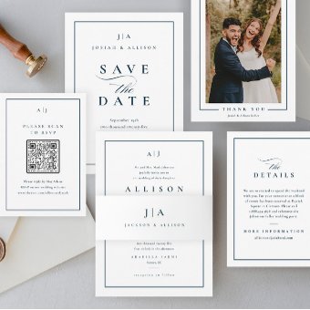 Elegant Navy Blue Wedding Invitation | Zazzle