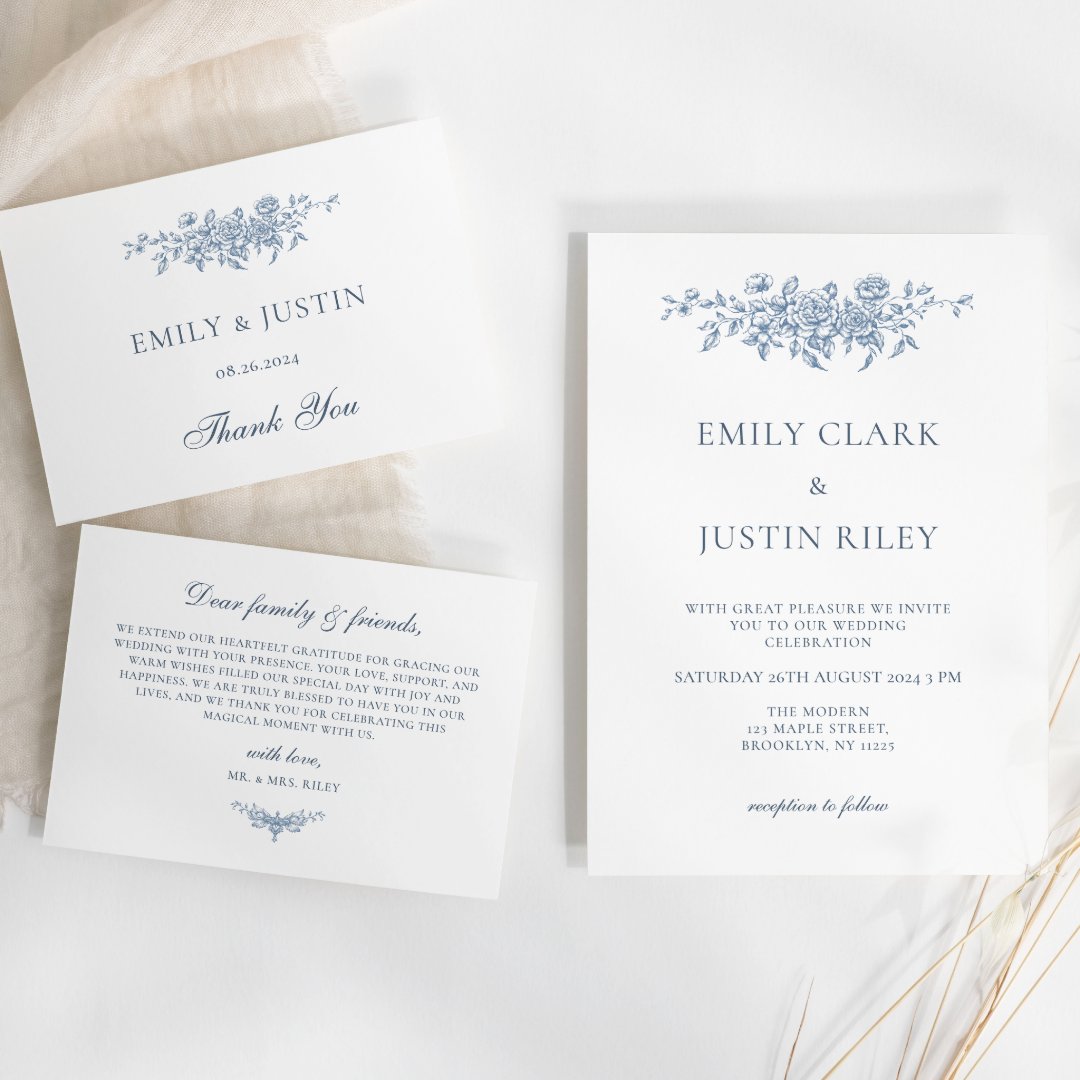 Elegant Vintage Floral Blue Wedding Envelope | Zazzle