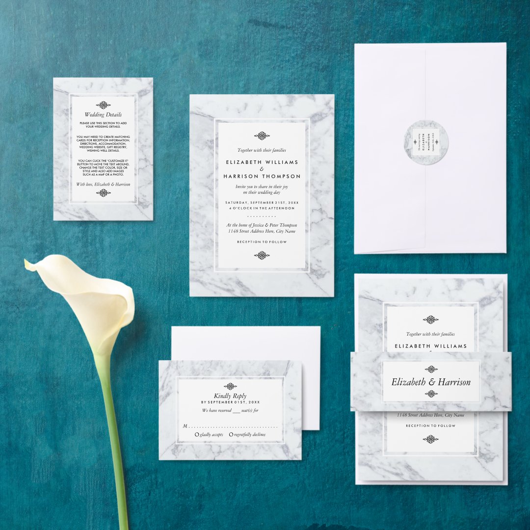 Elegant Vintage Marble Wedding Invitation | Zazzle