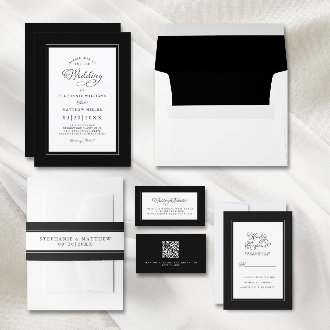 Elegant Wedding Chic Black Border Invitation Belly Band | Zazzle