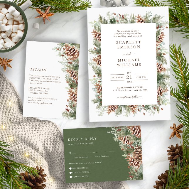 Winter greenery wedding invitations | Beachweddingtips.com