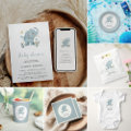 Adorable Elephant Blue Baby Boy Shower Classic Round Sticker | Zazzle