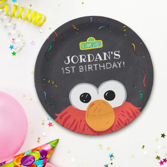 Sesame Street | Elmo Birthday Chalkboard Paper Plates | Zazzle