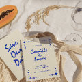 Retro Handwritten Whimsical Blue Save the dates Invitation | Zazzle