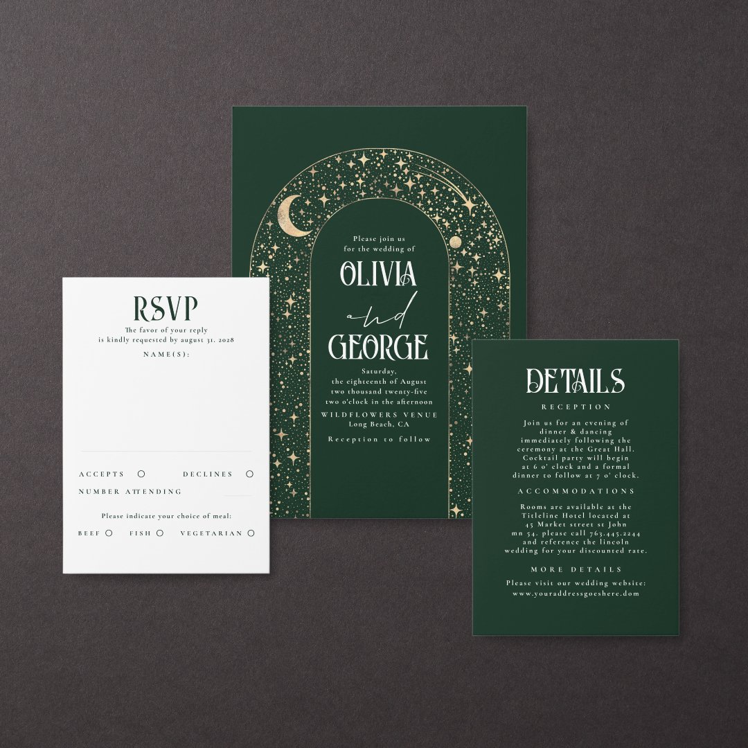 Celestial Night Sky Stars Arch Wedding Menu Invitation | Zazzle