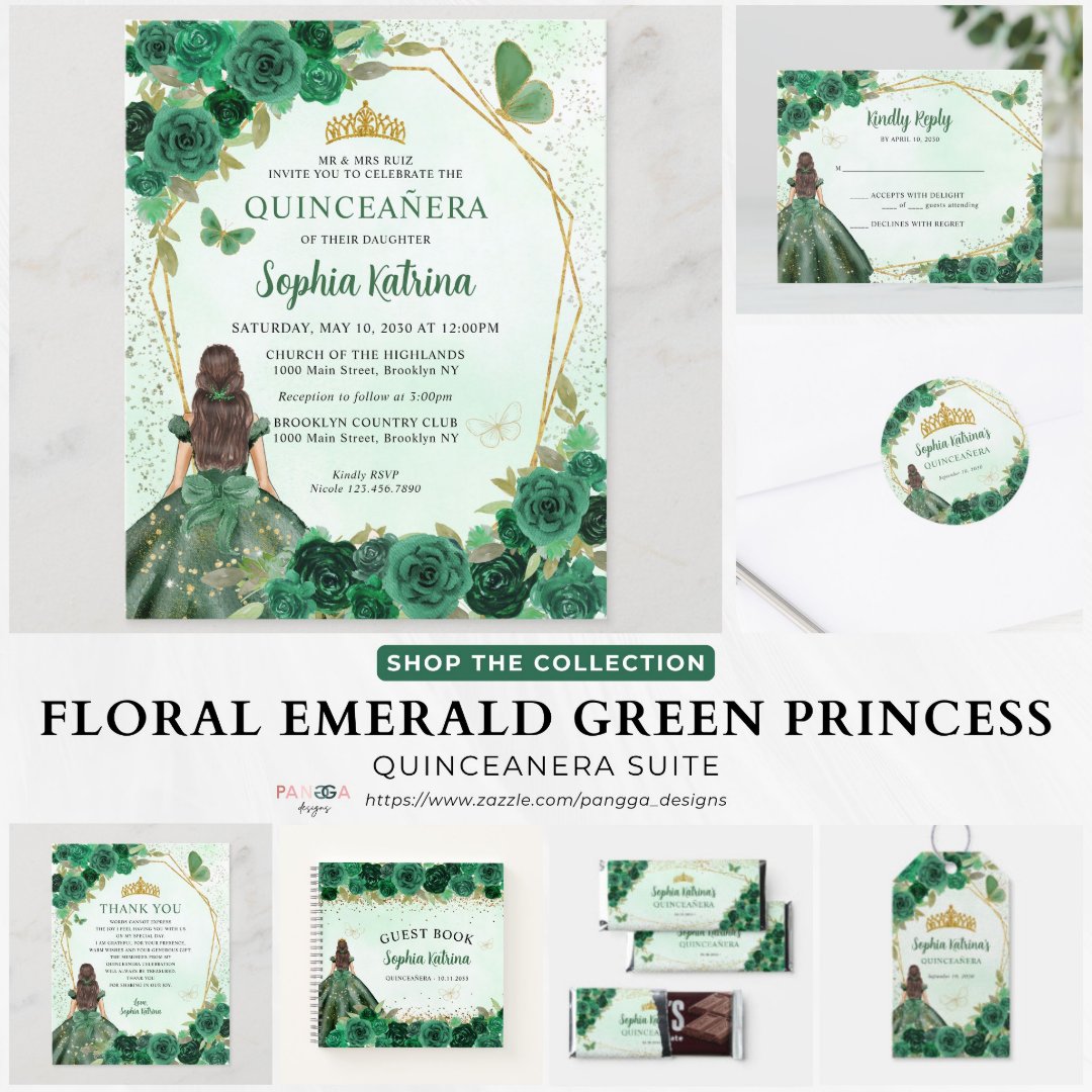 Emerald Green Gold Floral Princess Quinceañera Save The Date | Zazzle