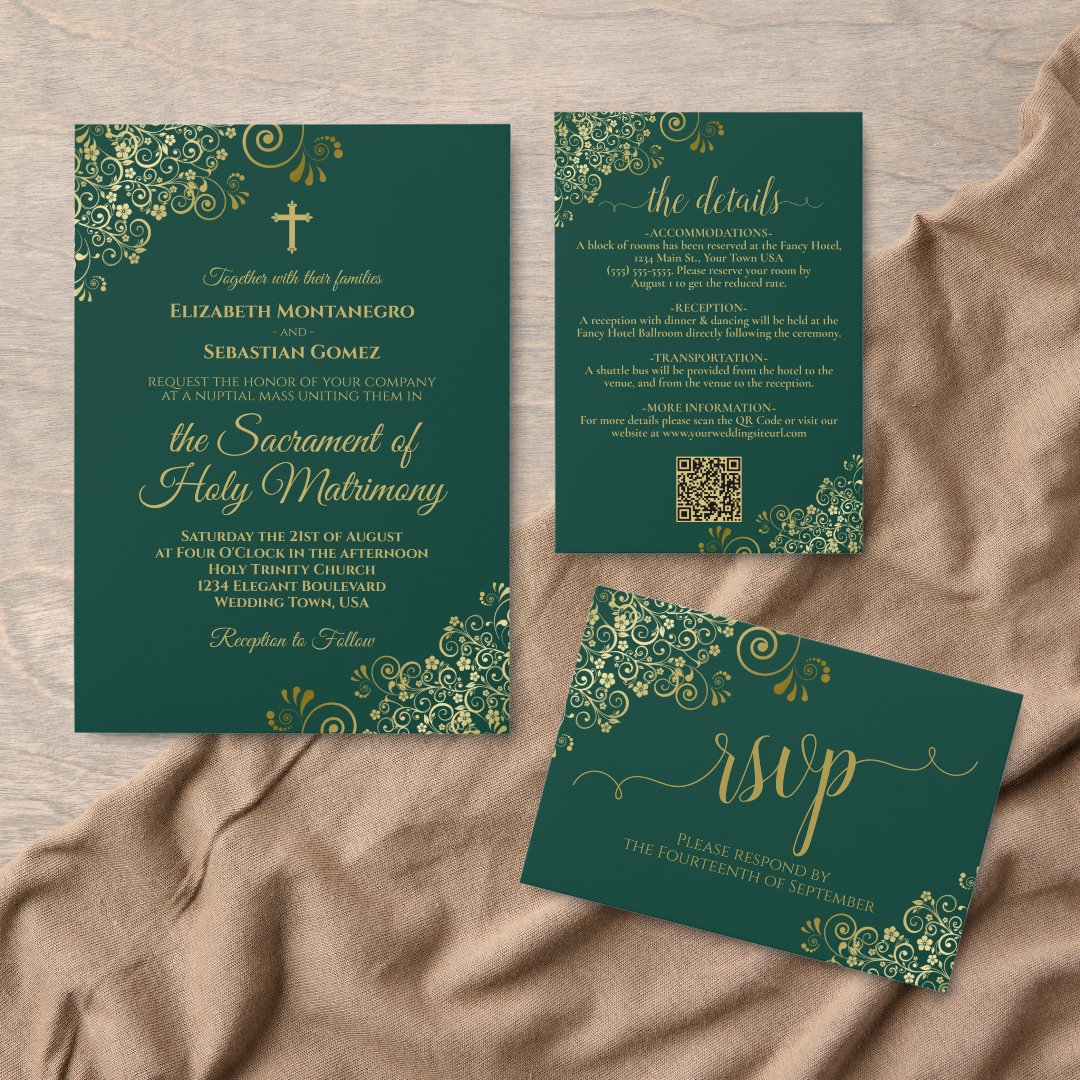 Elegant Ornate Gold Frills Emerald Green Wedding Program | Zazzle