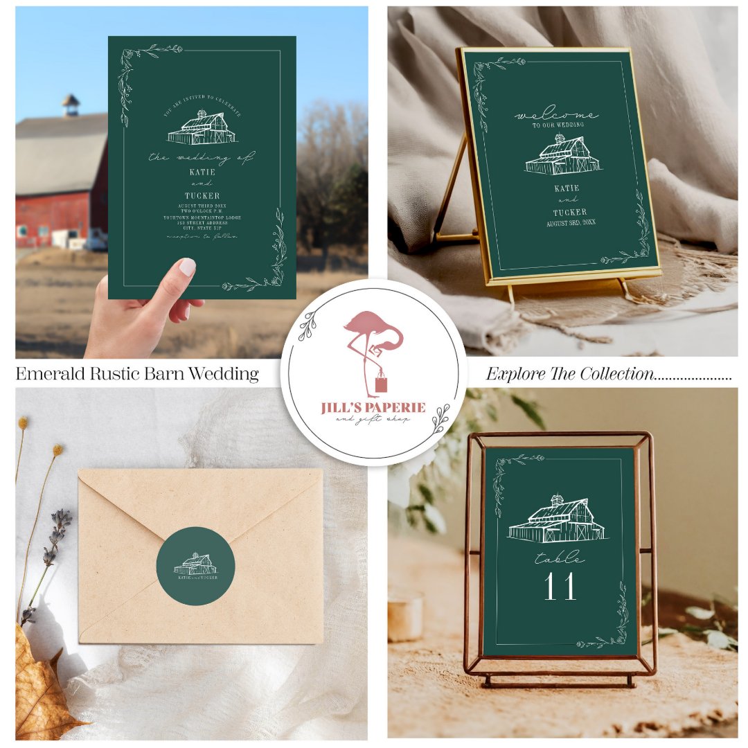 Rustic Barn Emerald Green Wedding RSVP Card | Zazzle